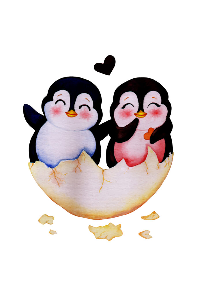 Cute Penguin couple watercolour clipart set - MasterBundles