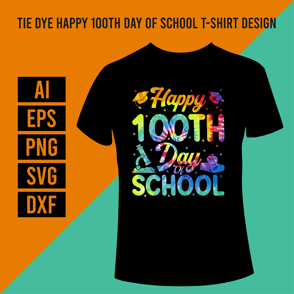 Tie Dye Happy 100th Day Of School T-Shirt Design - MasterBundles