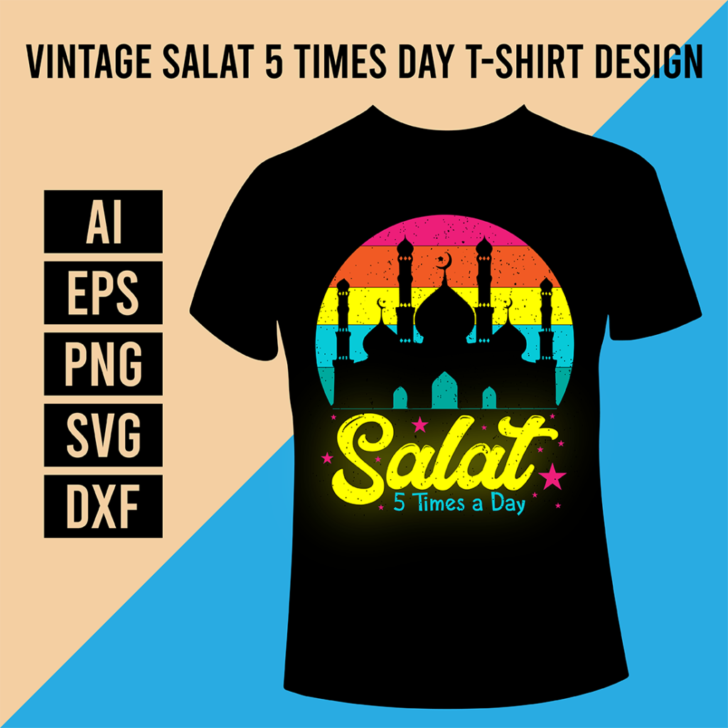 Vintage Salat 5 Times Day T-Shirt Design - MasterBundles