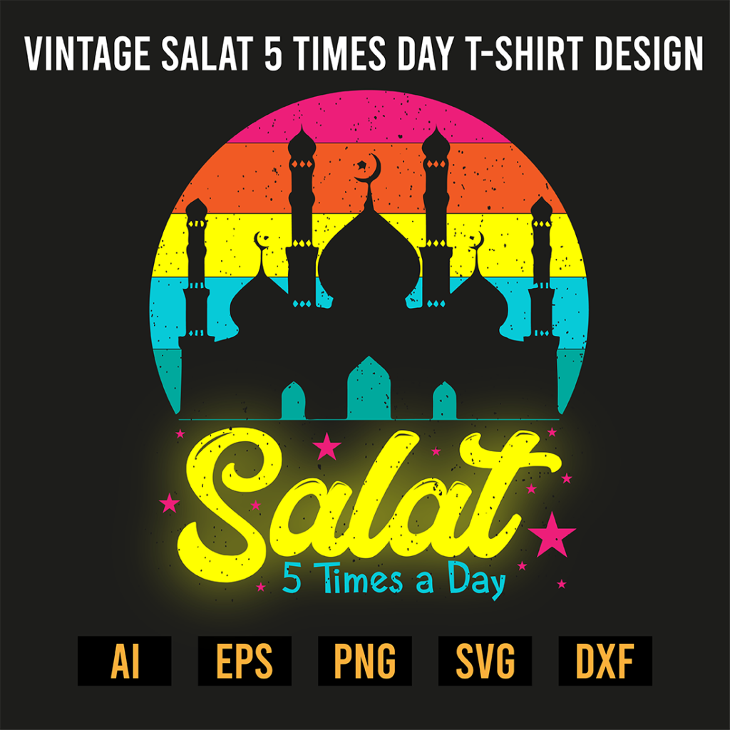 Vintage Salat 5 Times Day T-Shirt Design - MasterBundles
