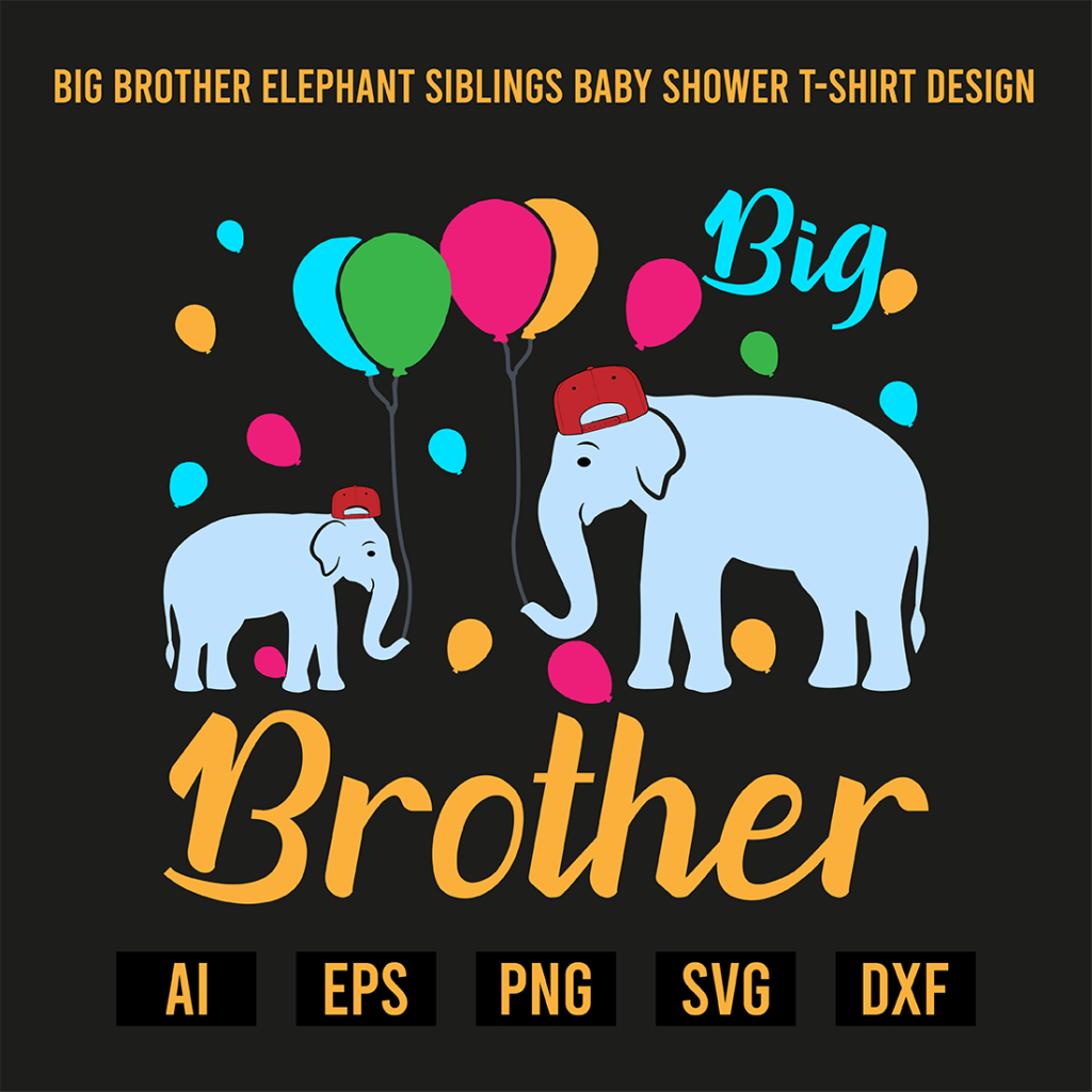 Big Brother Elephant Siblings Baby Shower T-Shirt Design - MasterBundles