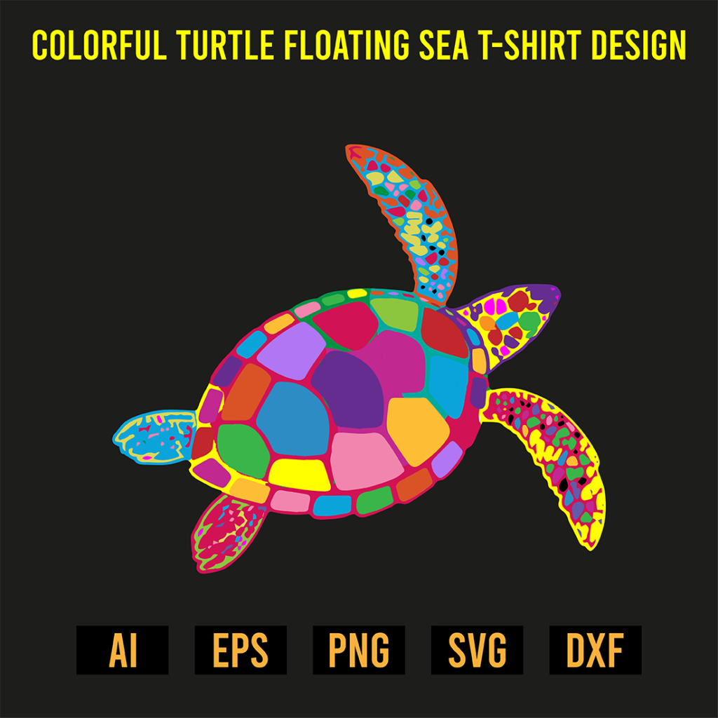 Colorful Turtle Floating Sea T-Shirt Design - MasterBundles