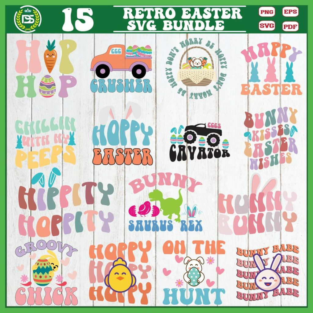 Retro Easter SVG Bundle, Kids Easter svg, Groovy Easter svg - MasterBundles