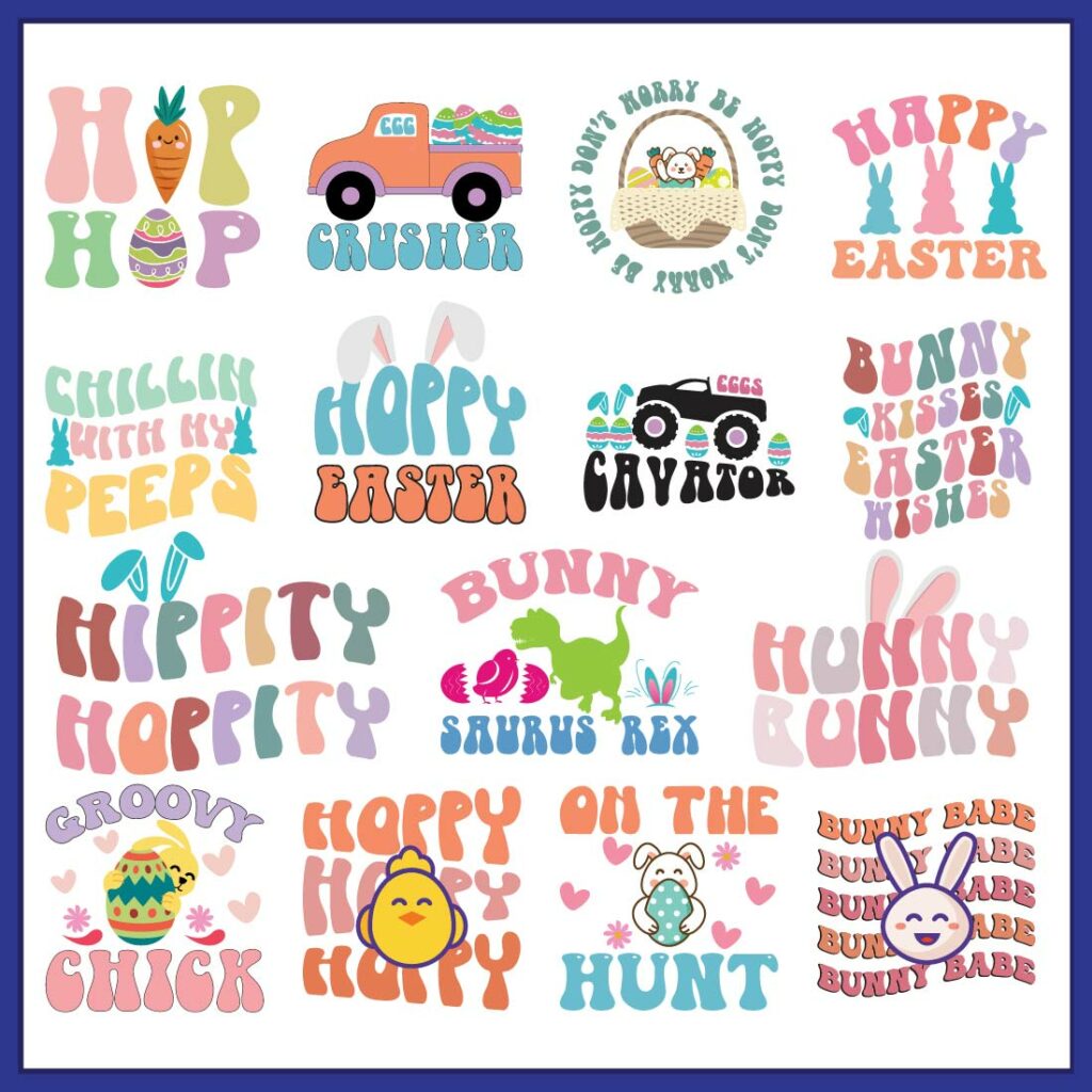 Retro Easter SVG Bundle, Kids Easter svg, Groovy Easter svg - MasterBundles