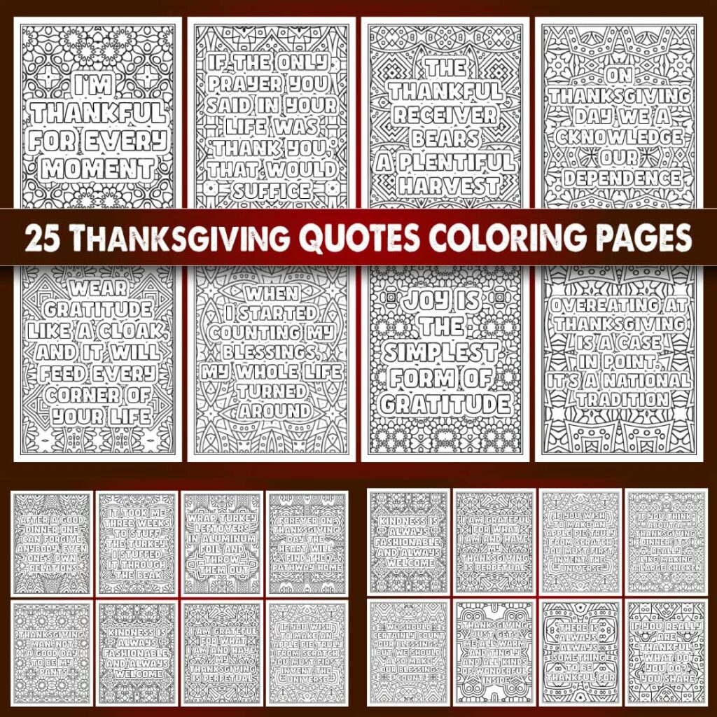 Thanks giving Quotes Coloring Page - MasterBundles