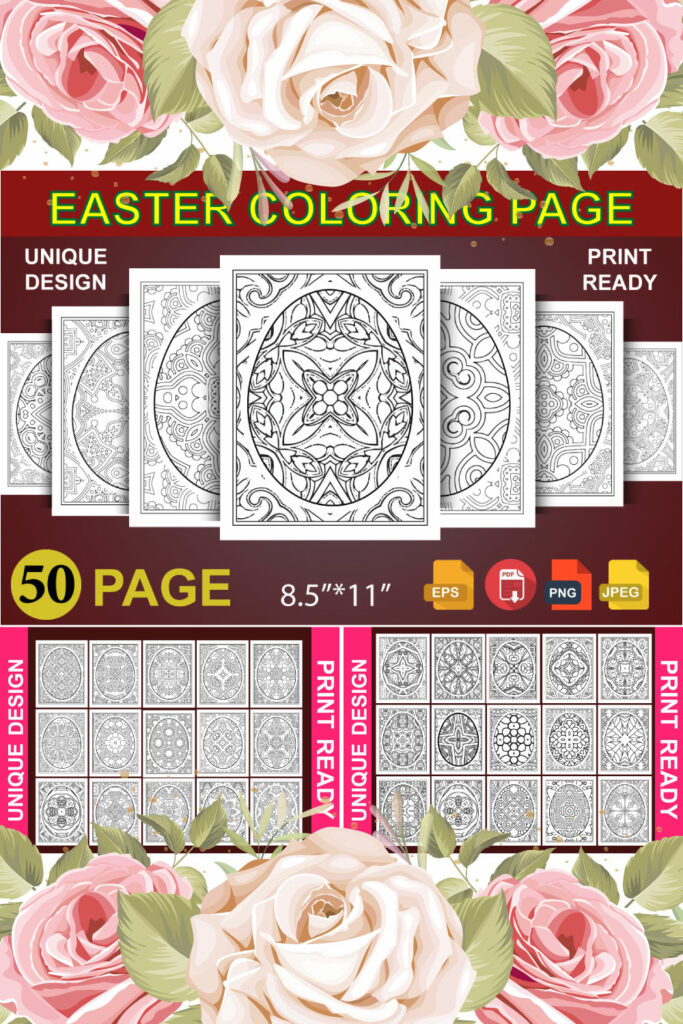 Easter day egg coloring book 50 Page Bundle - MasterBundles