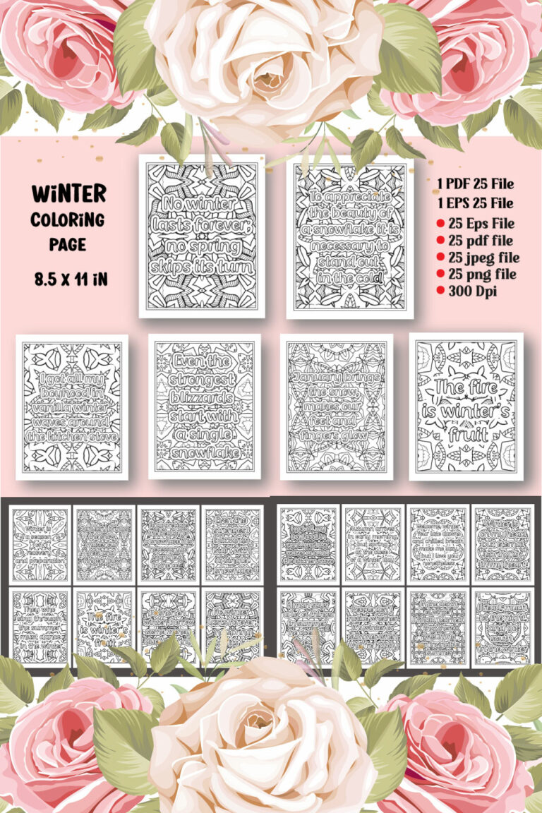 Winter Quotes Coloring Page for Adults KDP - MasterBundles