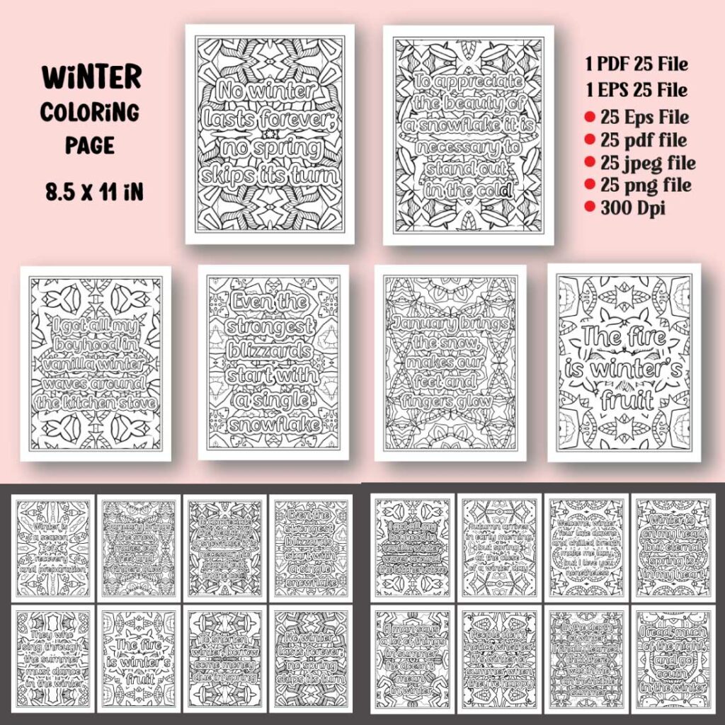 Winter Quotes Coloring Page for Adults KDP - MasterBundles