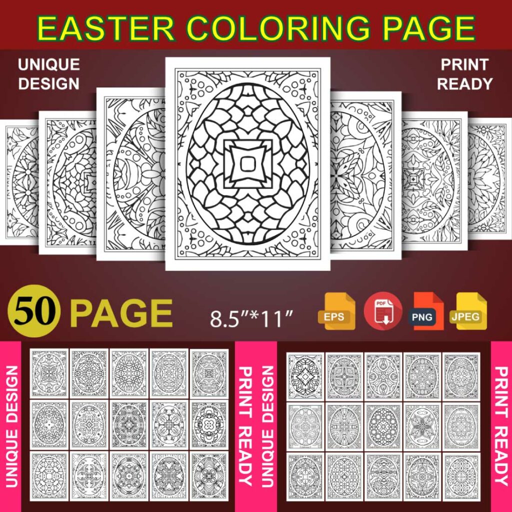 Easter day egg coloring book 50 Page Bundle - MasterBundles