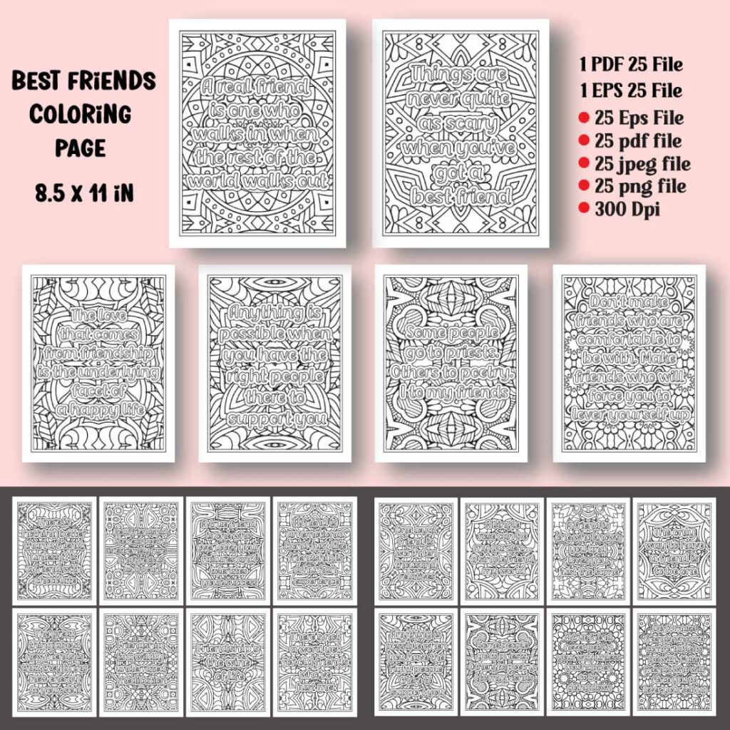 Best Friends Quotes Coloring Page for Adults KDP - MasterBundles