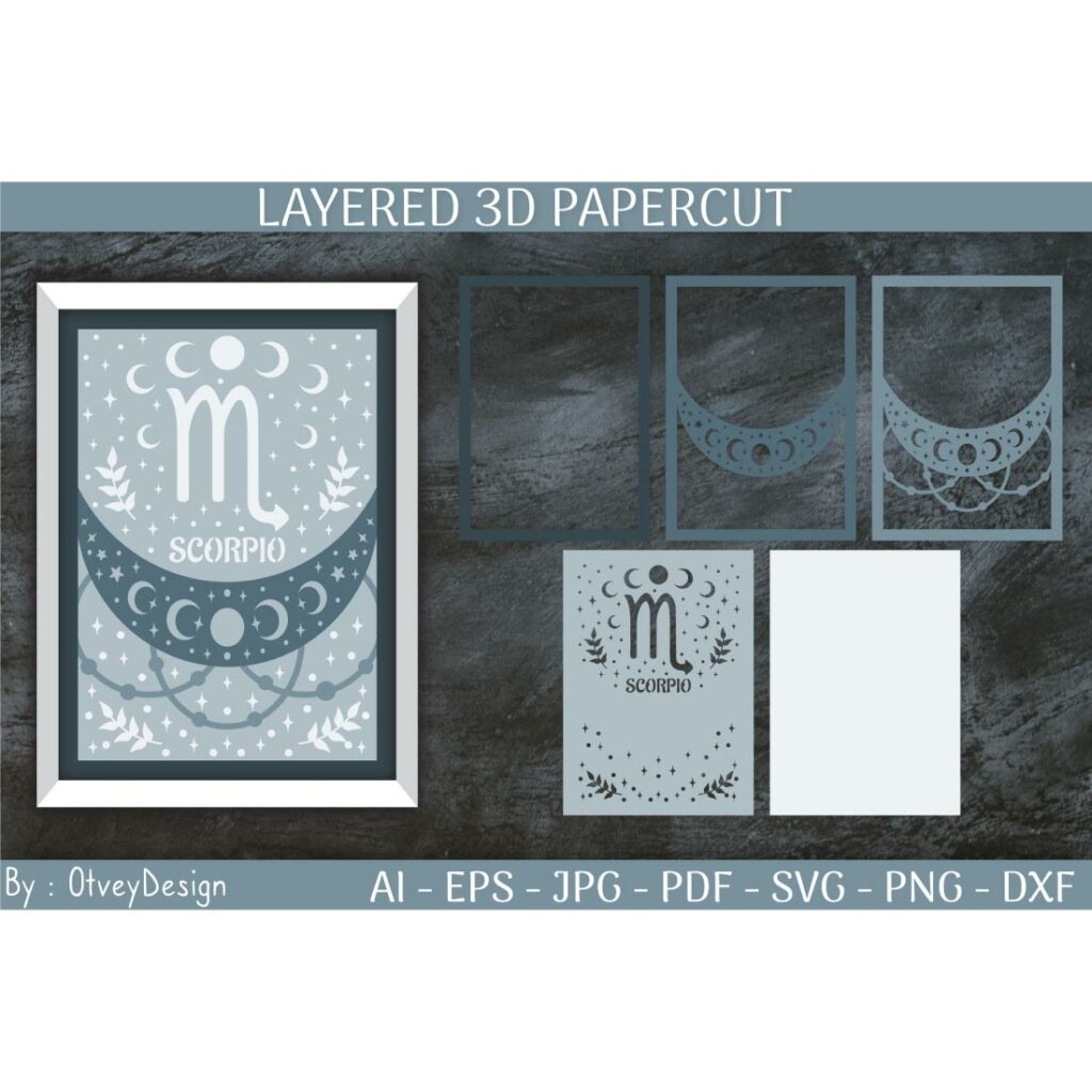 Scorpio Zodiac Signs Celestial 3D Layered Papercut - MasterBundles