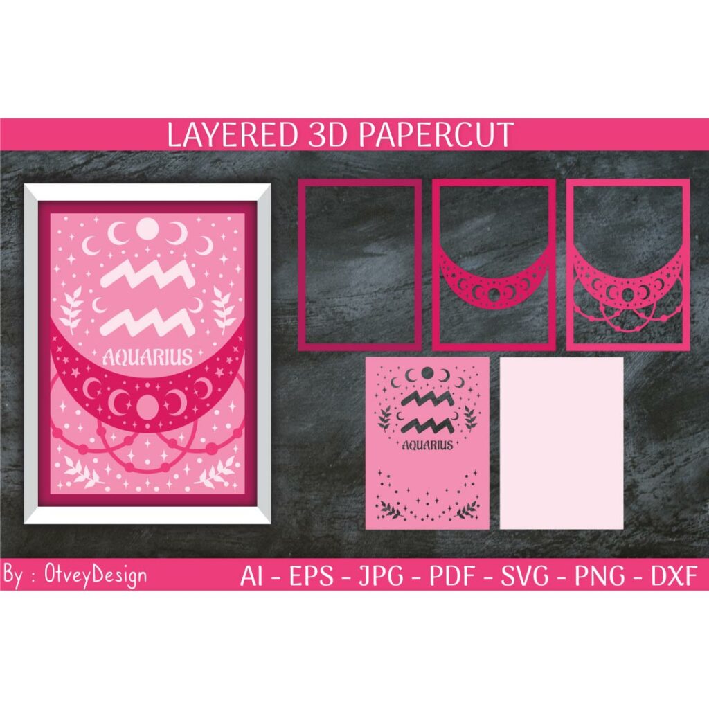 Aquarius Zodiac Signs Celestial 3D Layered Papercut - MasterBundles