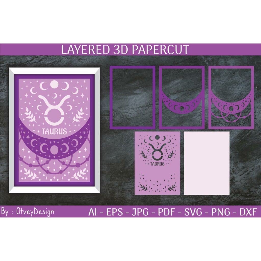 Taurus Zodiac Signs Celestial 3D Layered Papercut - MasterBundles