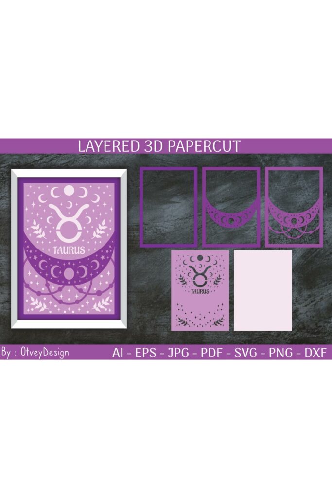 Taurus Zodiac Signs Celestial 3D Layered Papercut - MasterBundles