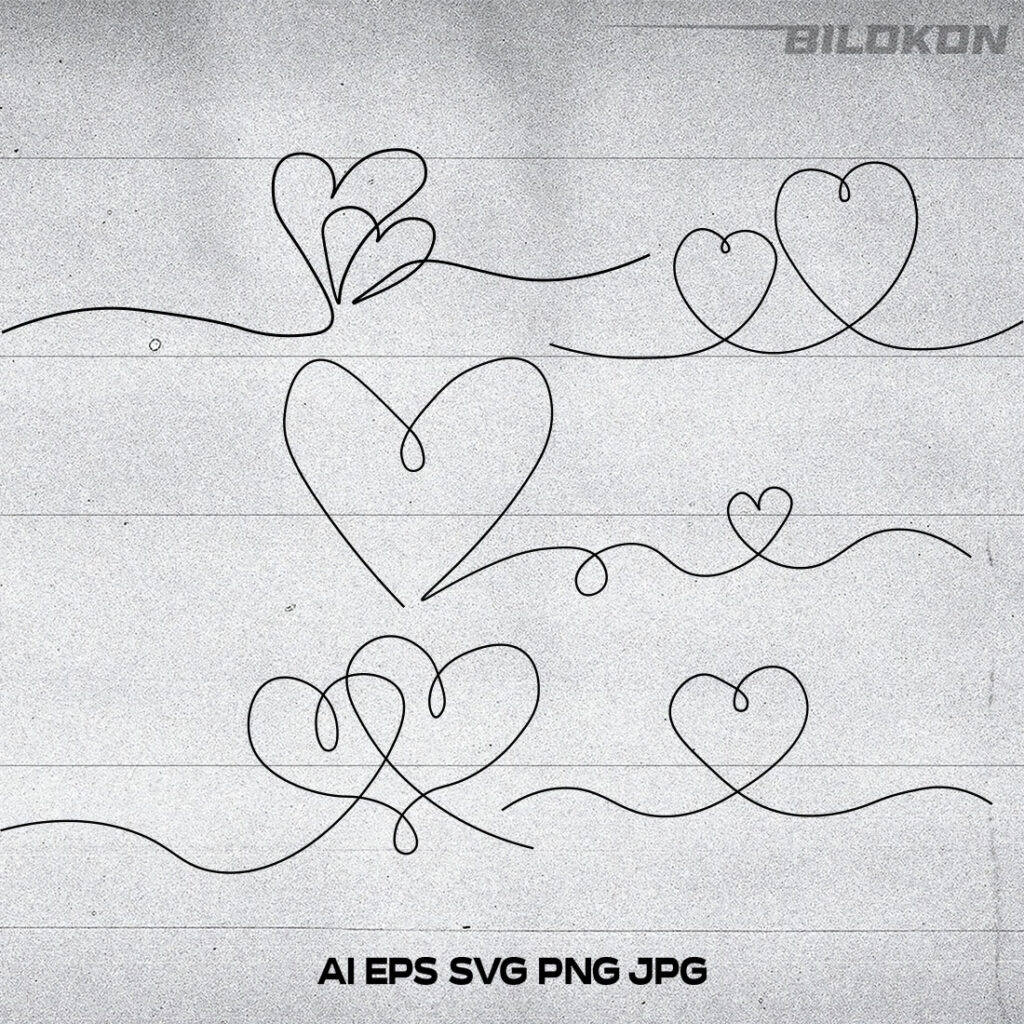 Heart doodle line set, looped line set, heart hand drawn, decorative ...