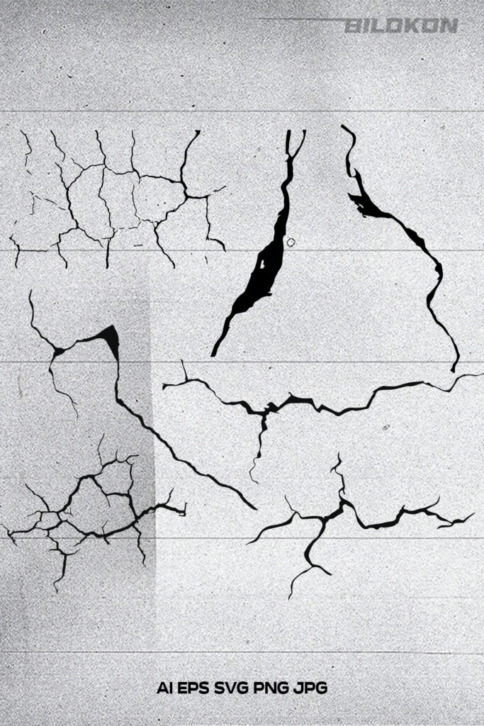 Cracks set, broken cracked wall, crash destruction effect, SVG Vector ...