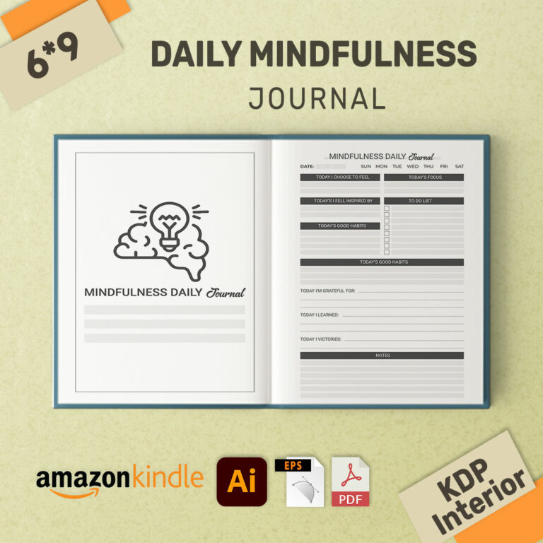 Daily Mindfulness Log Book Journal Amazon KDP Interior - MasterBundles