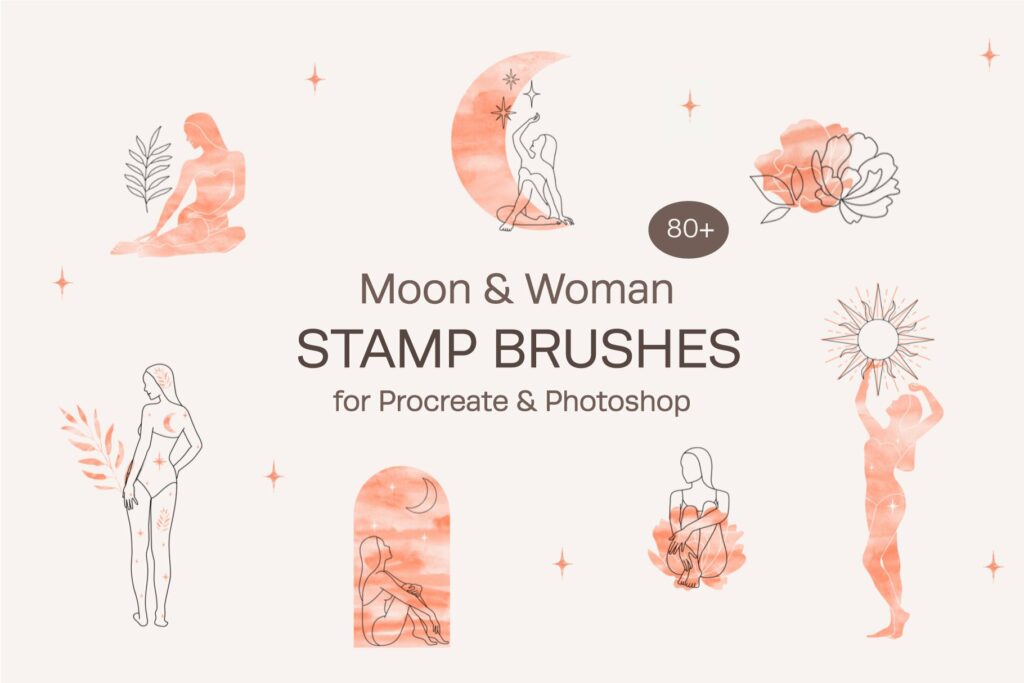Moon & Woman. Procreate & Ps Brushes – MasterBundles