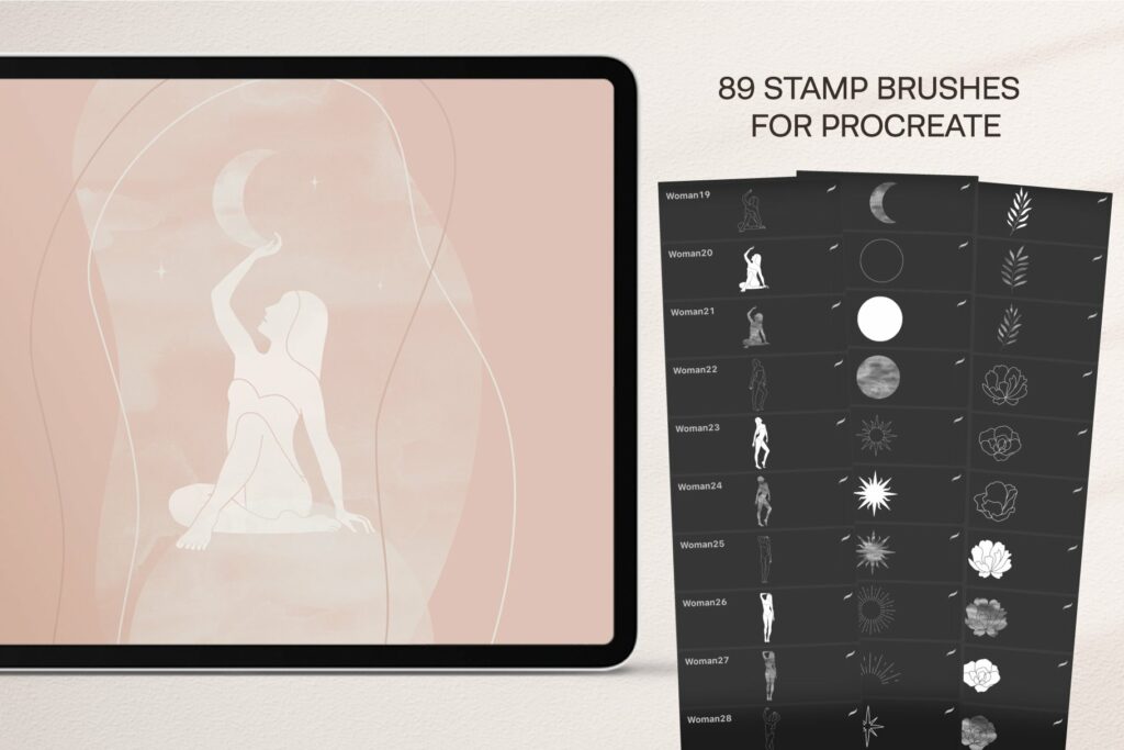 Moon & Woman. Procreate & Ps Brushes – MasterBundles