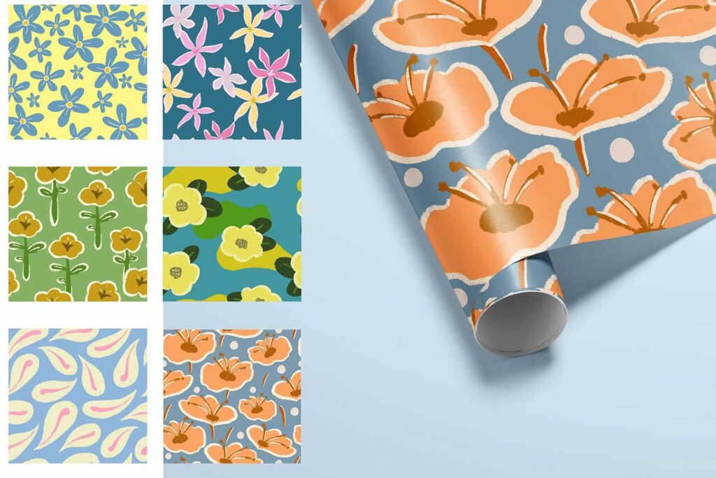 Abstract Floral retro digital papers - MasterBundles