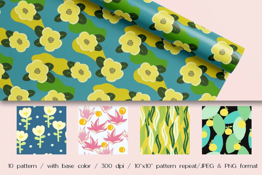 Abstract Floral retro digital papers - MasterBundles