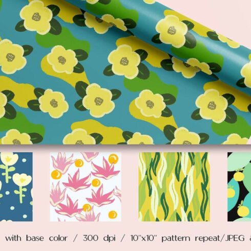 Abstract Floral retro digital papers - MasterBundles