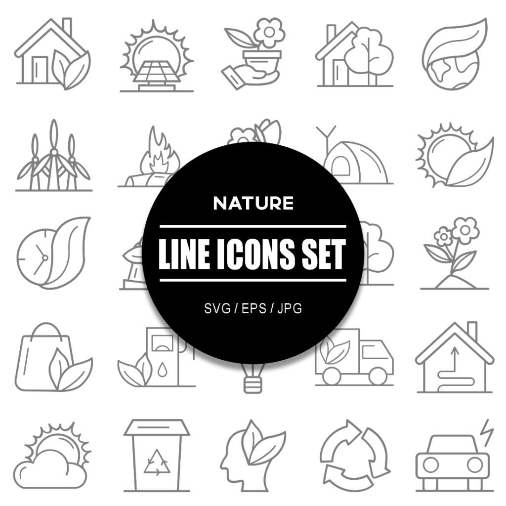 Nature and Green Energy Line Icon Set - MasterBundles