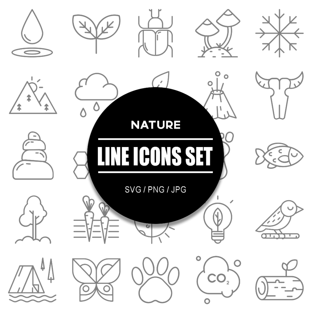 Nature Line Icon Set - MasterBundles