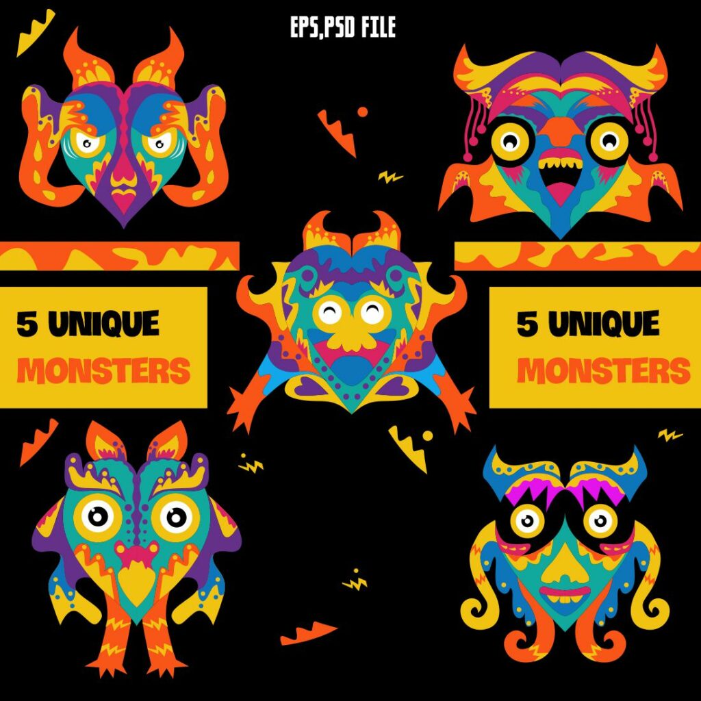 5 Unique Monster Vectors 4$ - MasterBundles