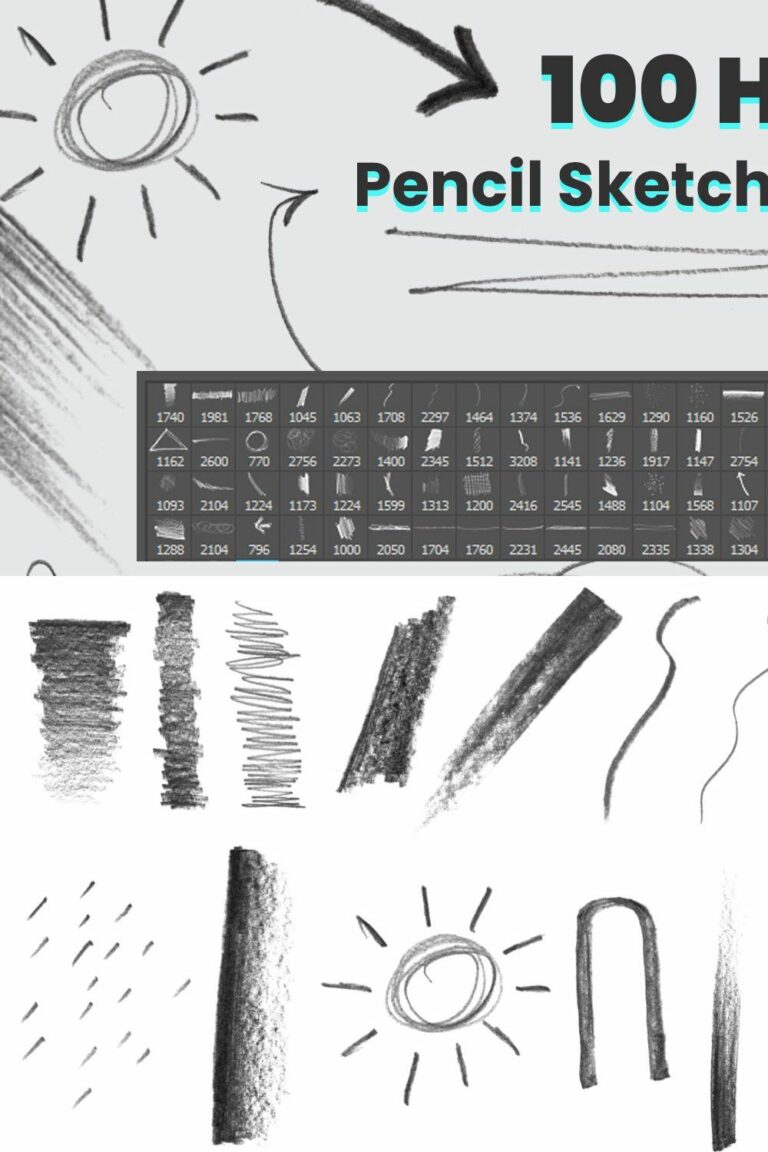 100 Pencil Sketch Brushes – MasterBundles