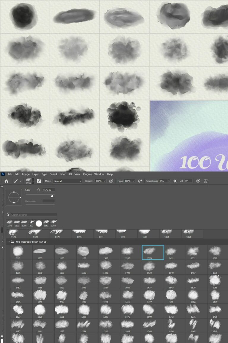 100 Photoshop Watercolor Brush – MasterBundles