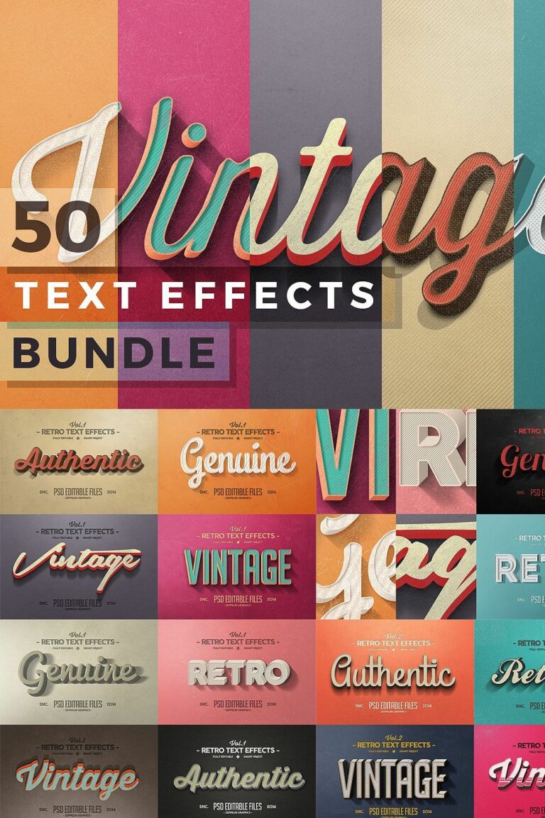 50 Vintage Text Effects Bundle – MasterBundles