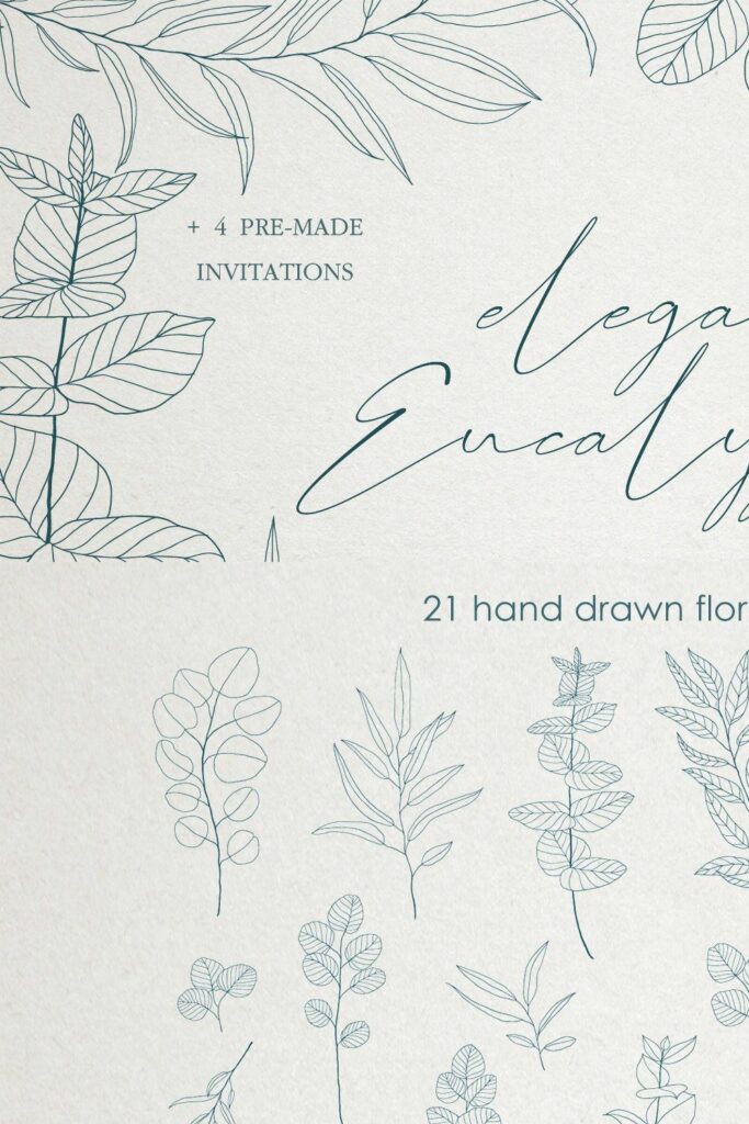 Eucalyptus Leaves Line Art Clipart – MasterBundles