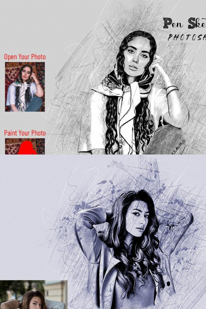 Pen Sketch Effect PS Action – MasterBundles