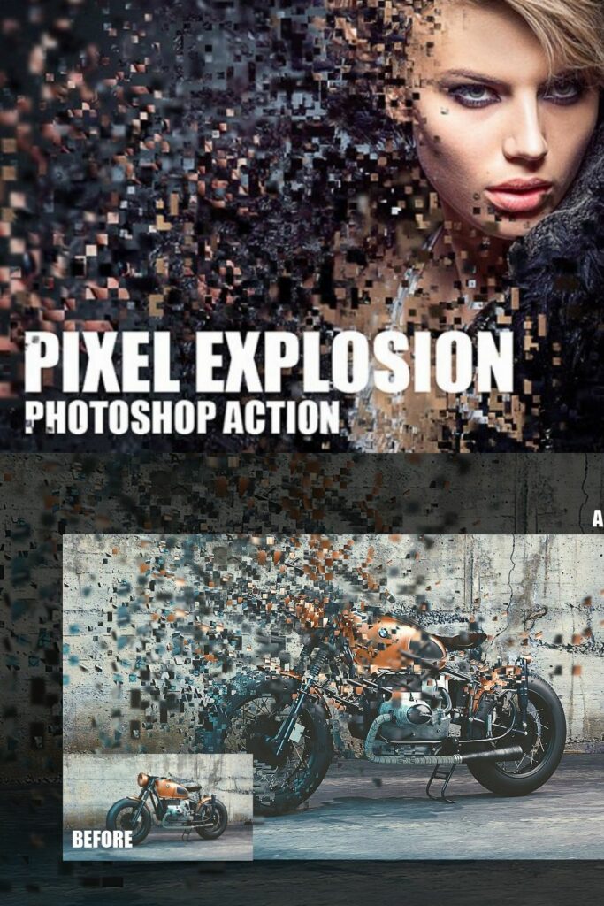 Pixel Explosion Photoshop Action – MasterBundles