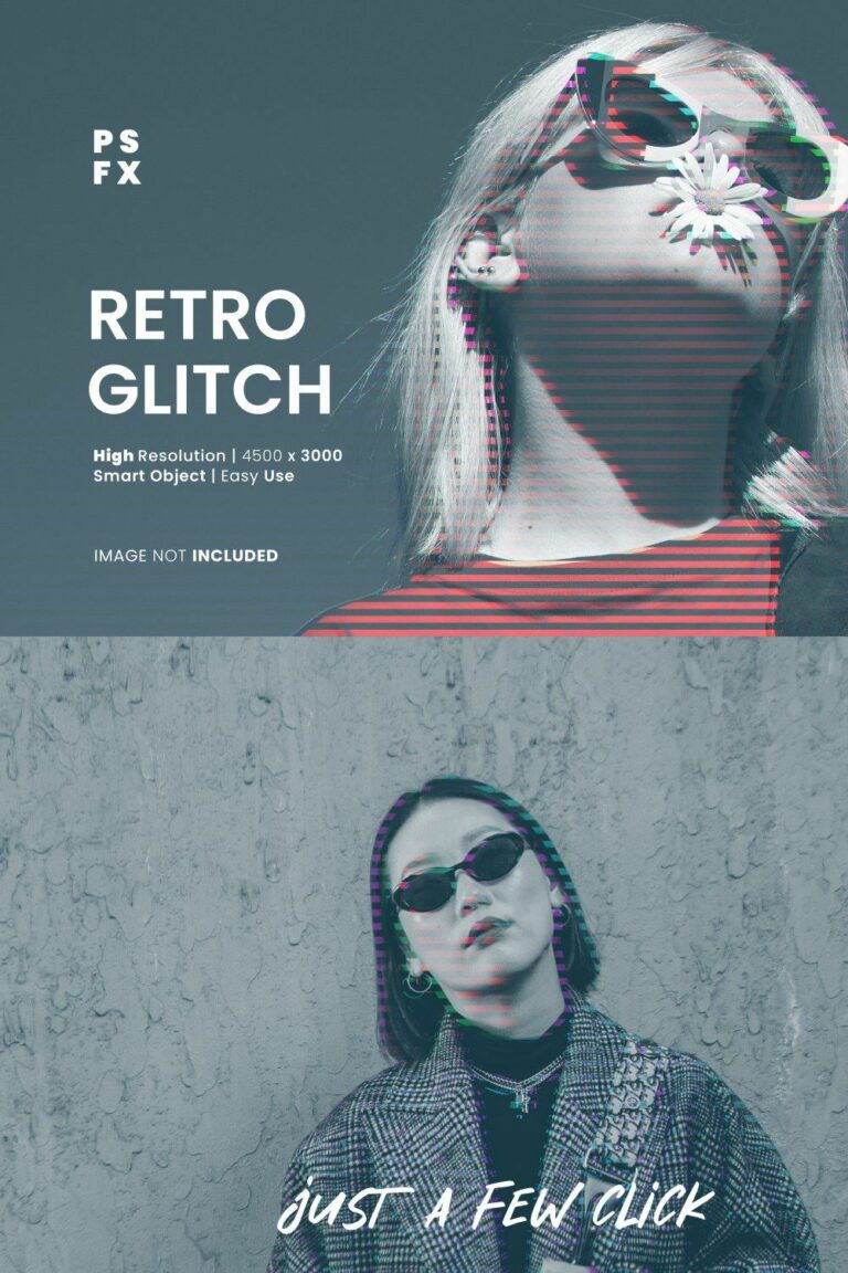 Retro Glitch Photo Effect Psd – MasterBundles