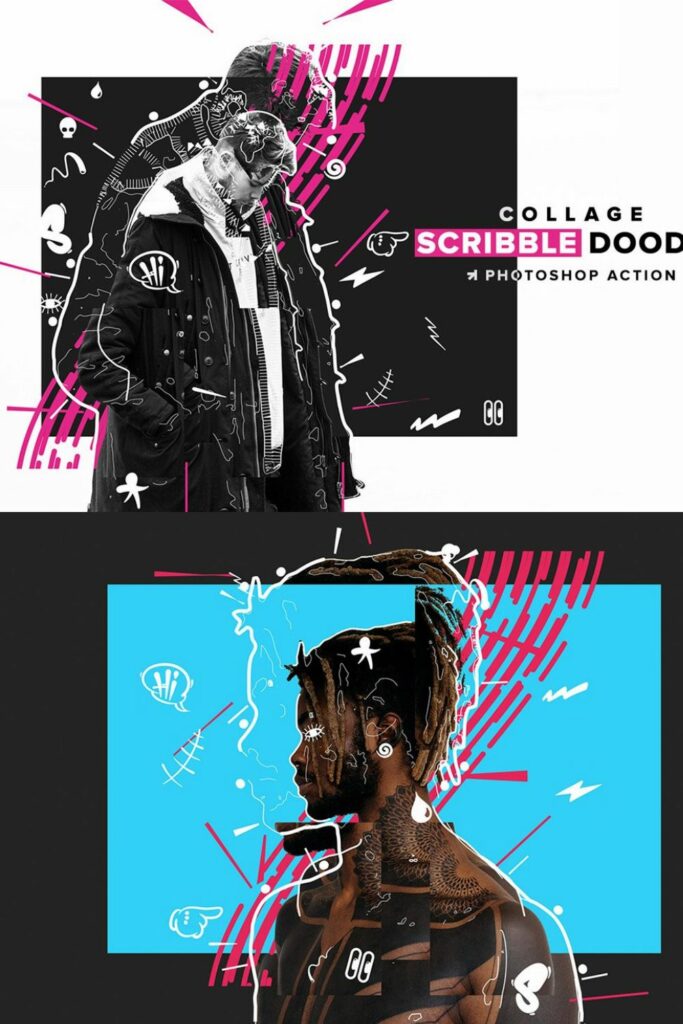 Scribble Doodle Collage PS Action – MasterBundles