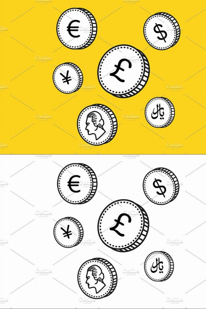 Vector line hand drawn coins – MasterBundles