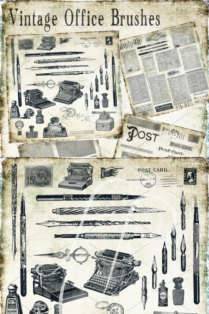 Vintage Office & Postcard Brush Set – MasterBundles
