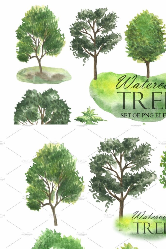Watercolor Green Trees Clipart – MasterBundles