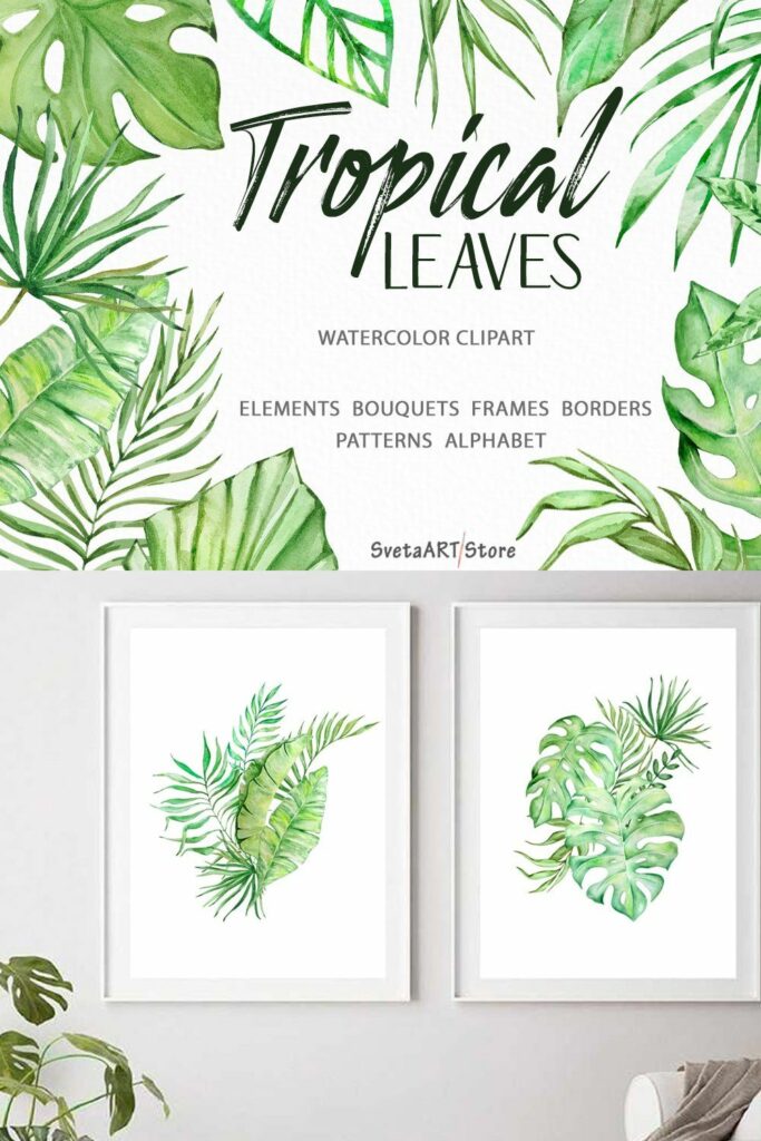 Watercolor Tropical Leaves Clipart – MasterBundles