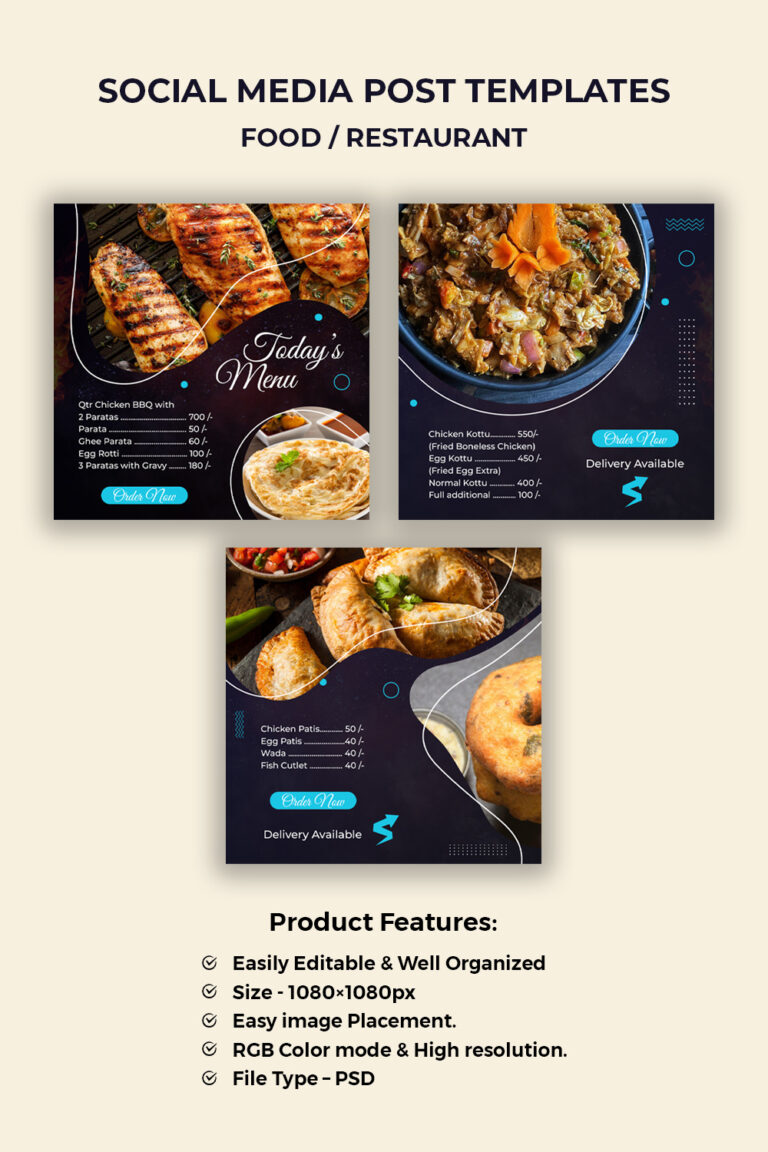 Food / Restaurant Social Media Post Templates - MasterBundles