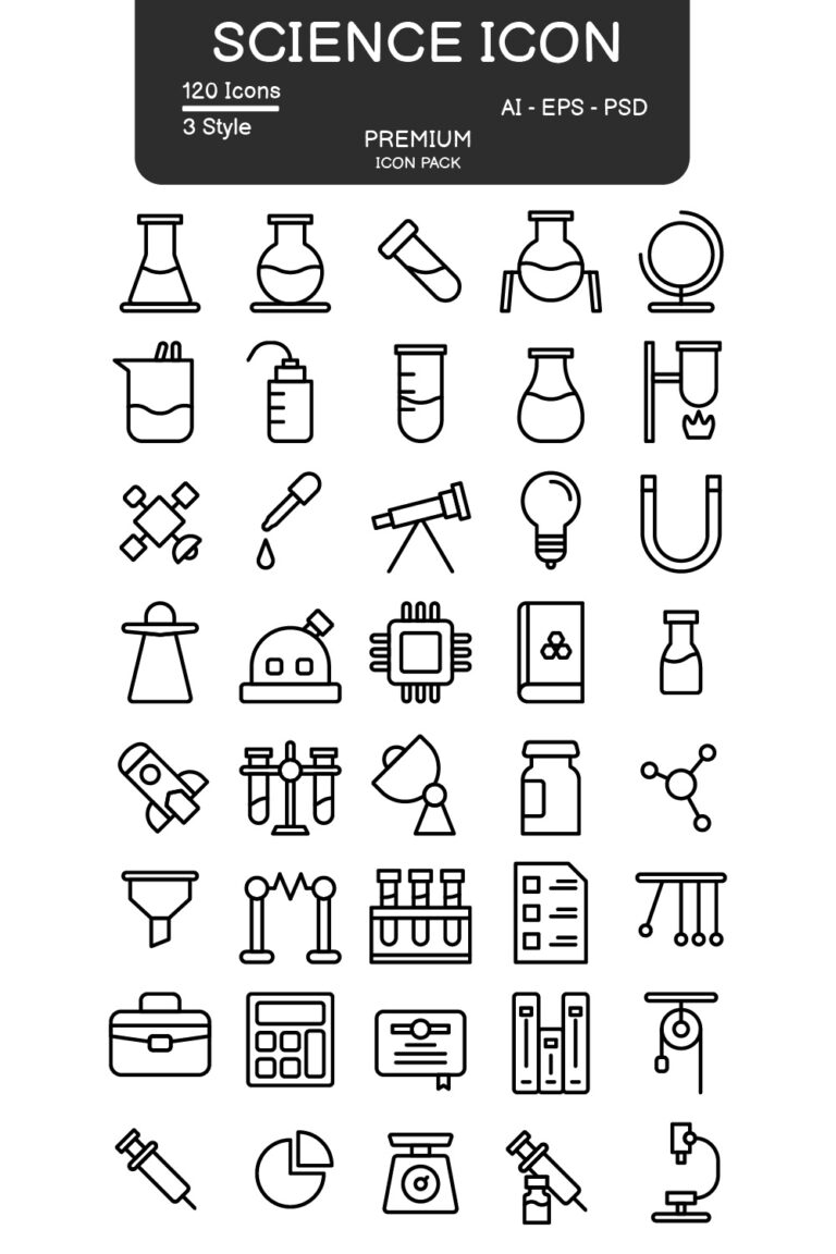 Science Icon Pack Black Style Design Sign And Symbol - MasterBundles