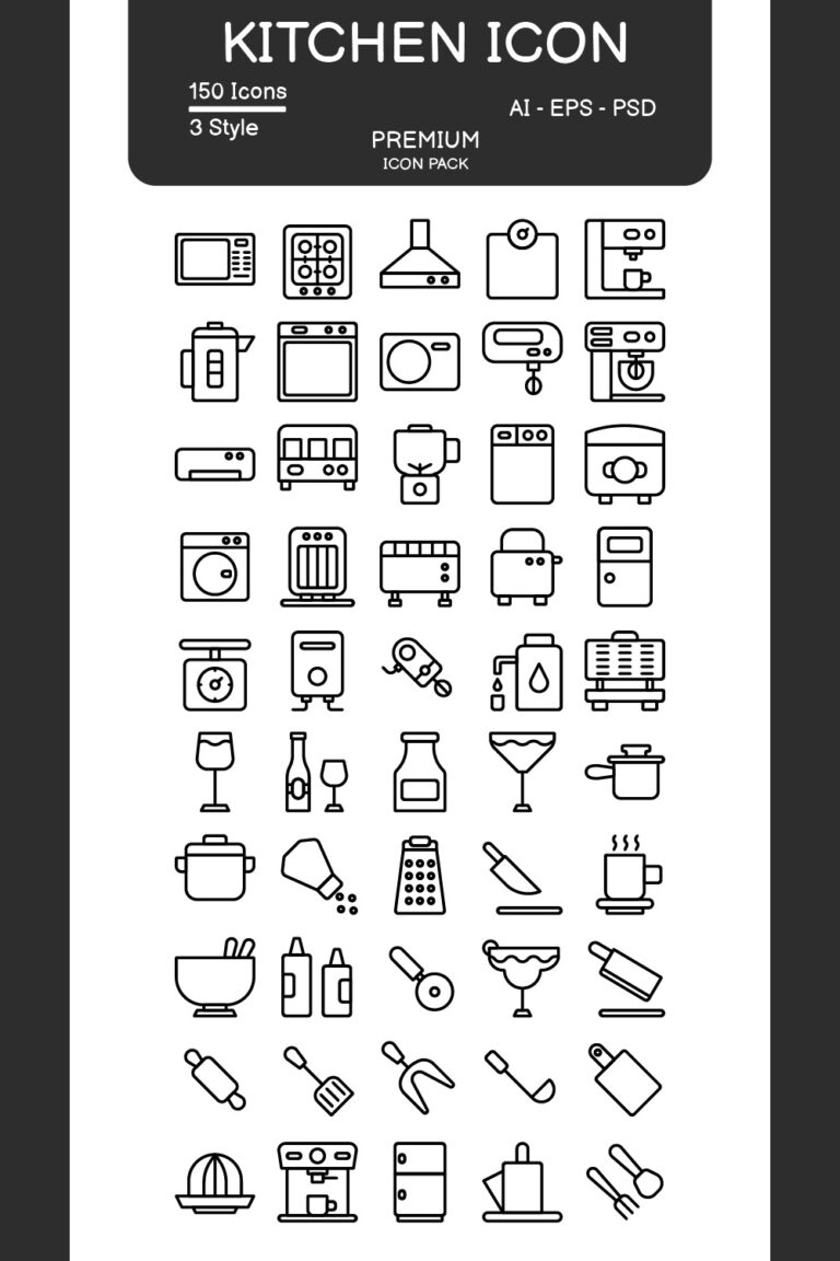 Kitchen Icon Pack Black Style Design Sign And Symbol - MasterBundles