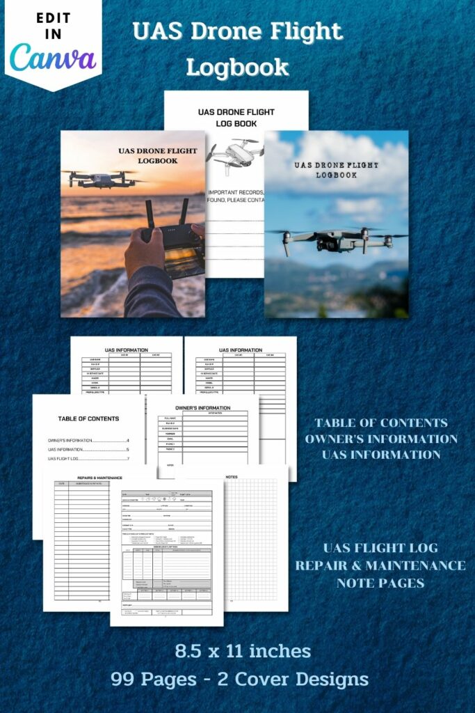 UAS Drone Flight Logbook - Canva Template - MasterBundles