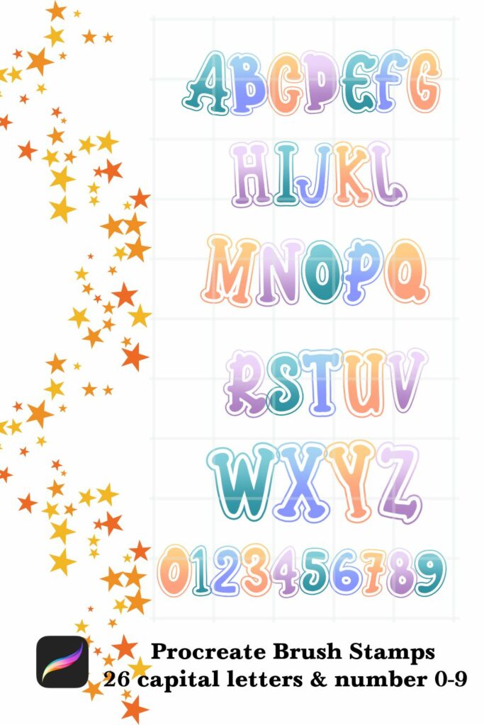 26 Alphabet & Number 0-9 Brush Stamps Procreate - MasterBundles
