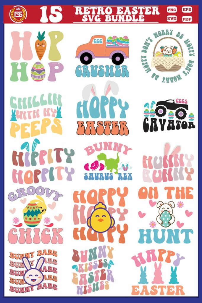 Retro Easter SVG Bundle, Kids Easter svg, Groovy Easter svg - MasterBundles