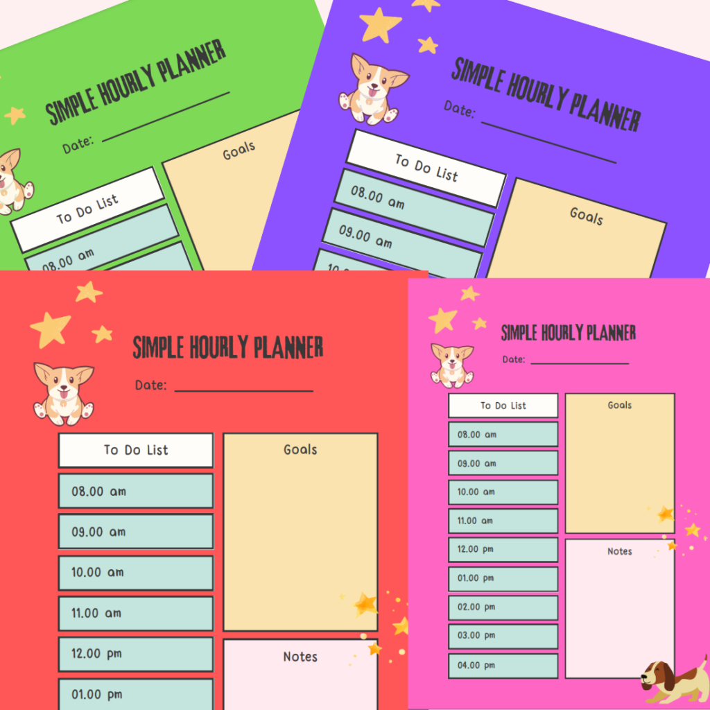 Minimalist Cute Puppy Daily Hour Planner Bundle - MasterBundles
