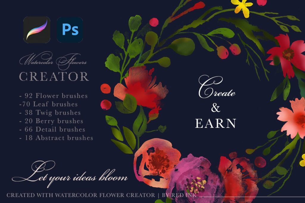 Watercolor Flowers Creator Procreate – MasterBundles