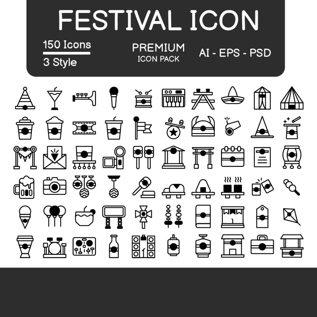 Festival Icon Pack Black Style Design Sign And Symbol - MasterBundles